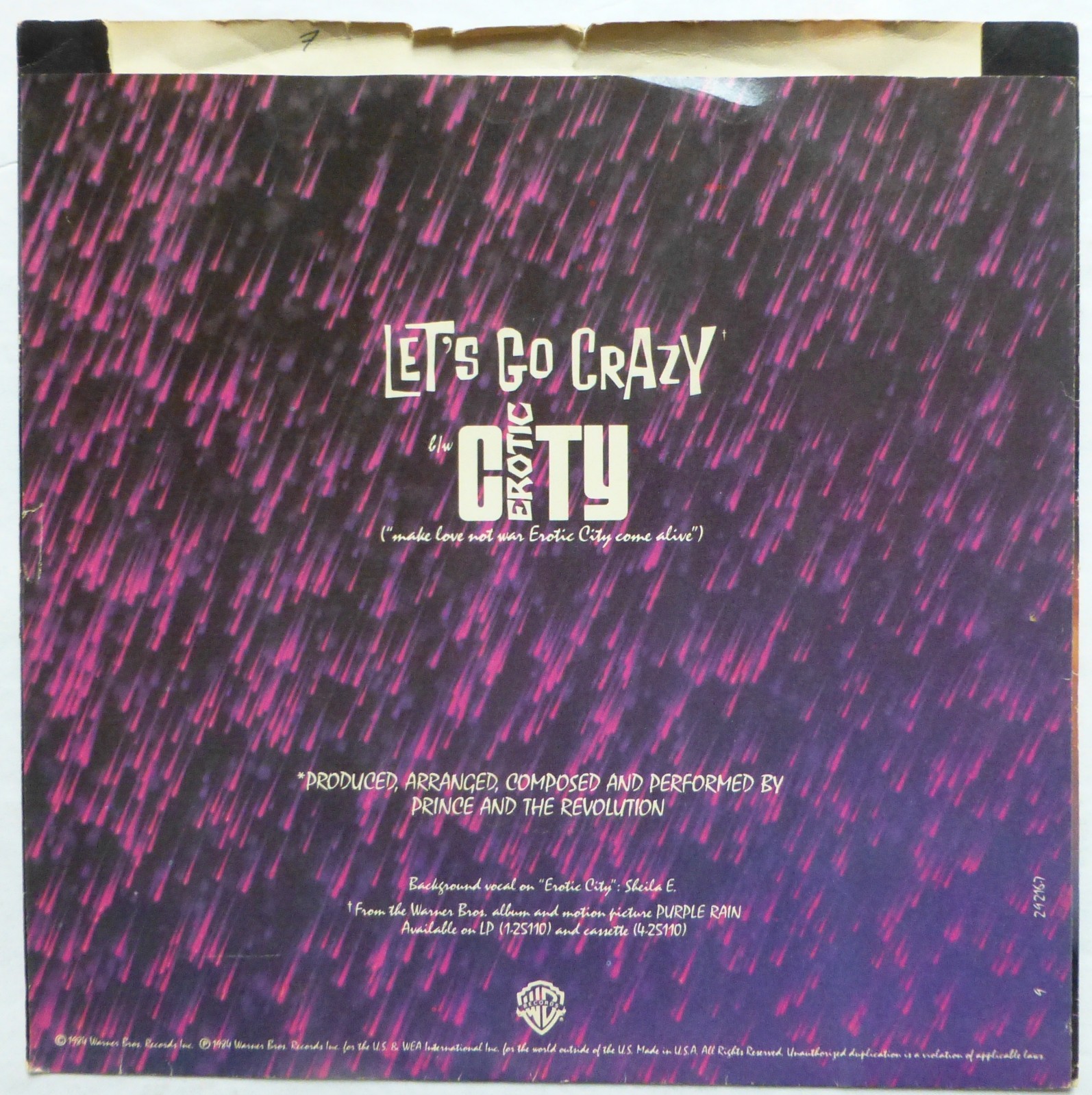 Prince 45 Let's Go Crazy / Erotic City Warner Brothers R&b / Funk / Pop VG ak580 | eBay