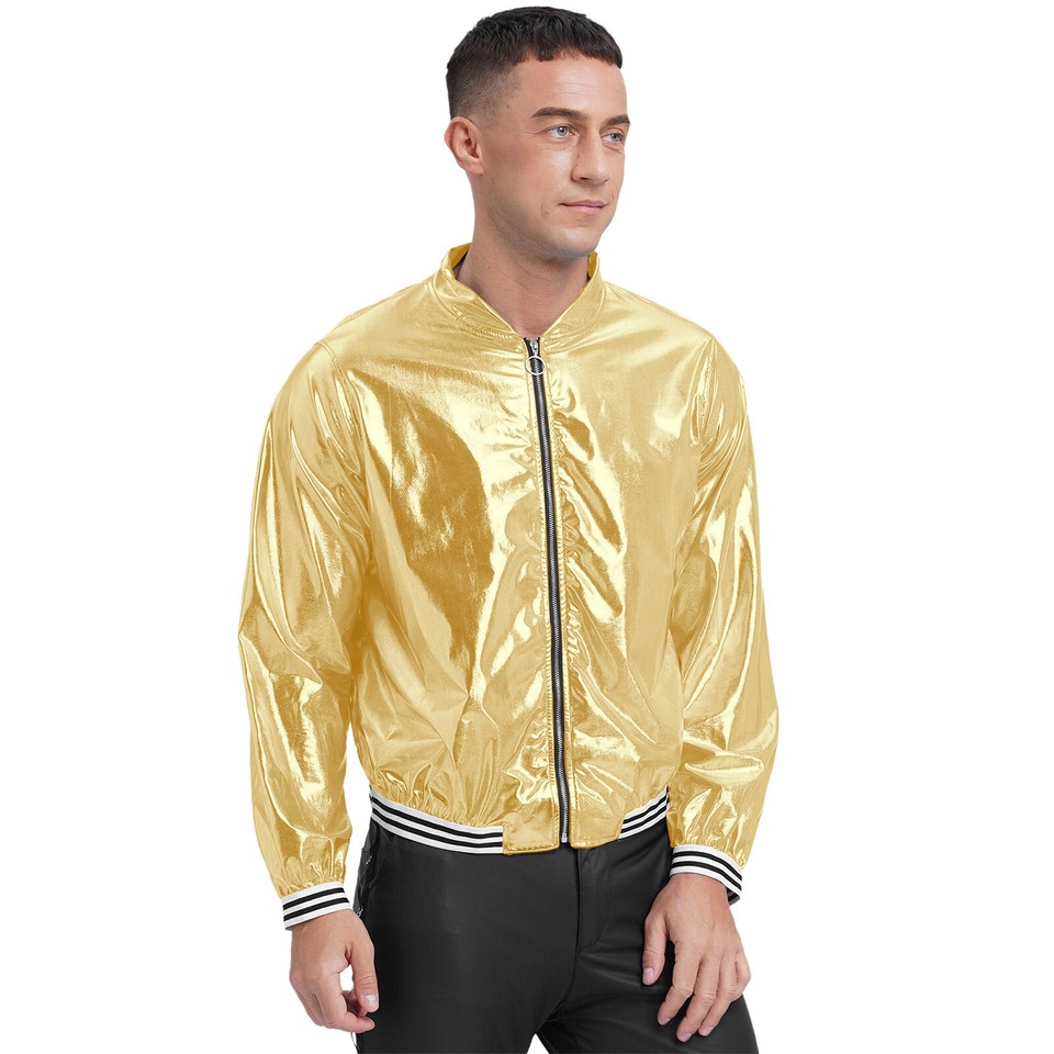 Men Jacket Party Outerwear Metallic Coat 79s Disco Costume Glitter Tops ...