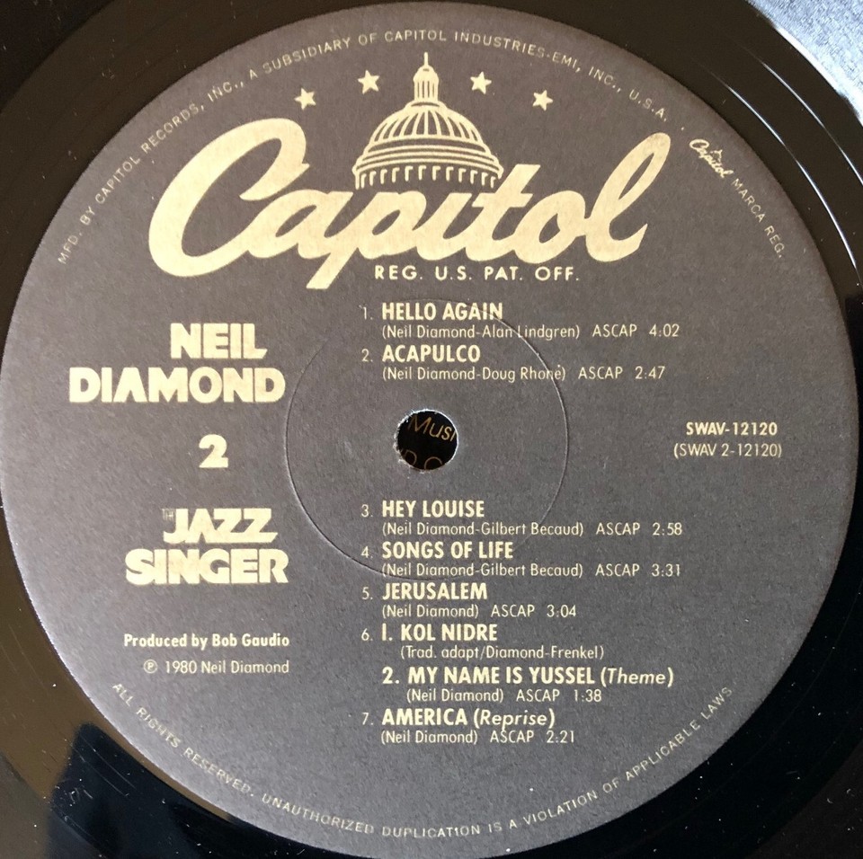 NEIL DIAMOND - THE JAZZ SINGER OST. MINT VINYL LP w CLEAN PROMO HOLE ...
