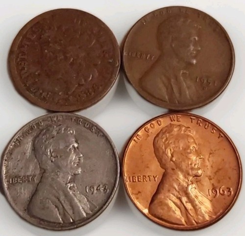 4 Pc One Cent Type Set Indian Wheat Steel & Memorial Free Post w ...