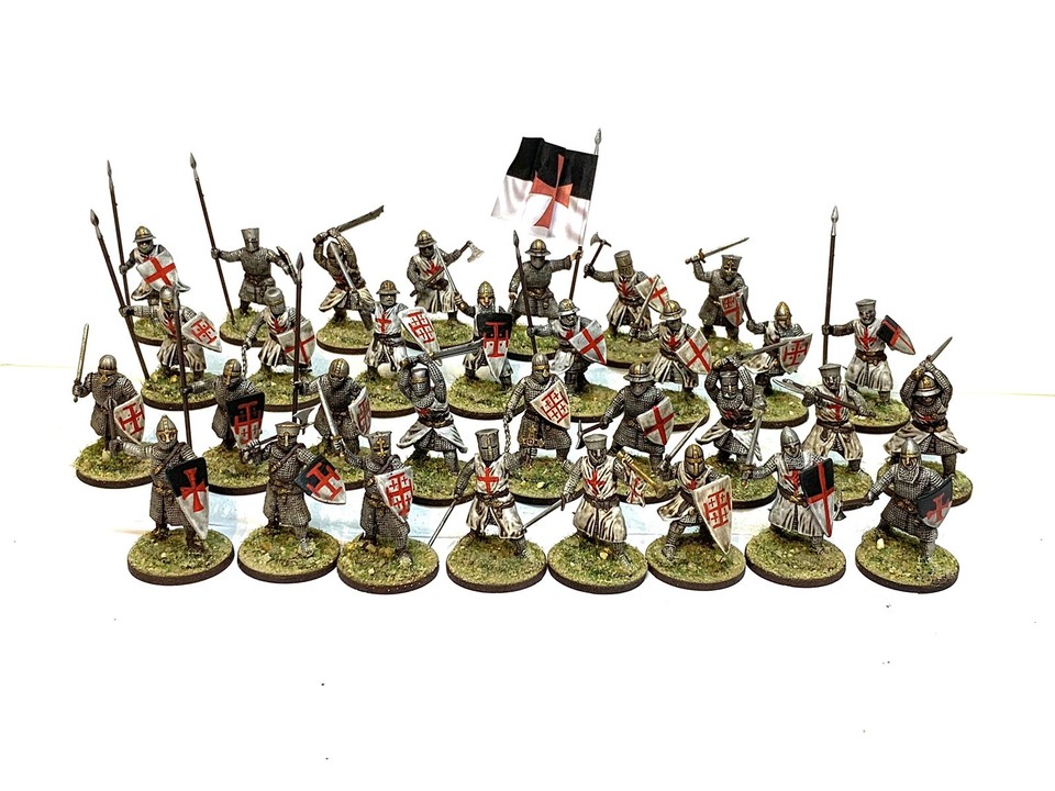 KNIGHTS TEMPLAR INFANTRY ARMY 32 28mm painted historical wargames ...