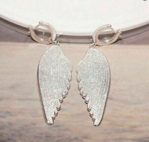 3.00Ct Lab Created Round Diamond Angel Wings Earrings 14K White Gold ...
