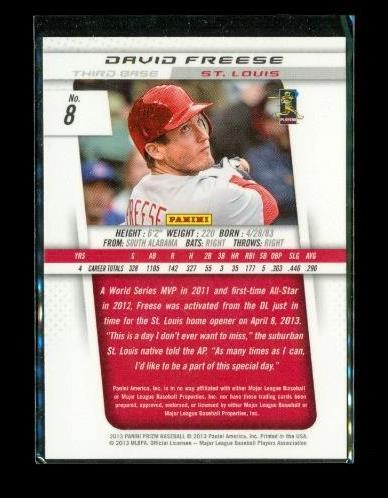 2013 PANINI PRIZM Chrome Baseball Card #8 DAVID FREESE St Louis ...