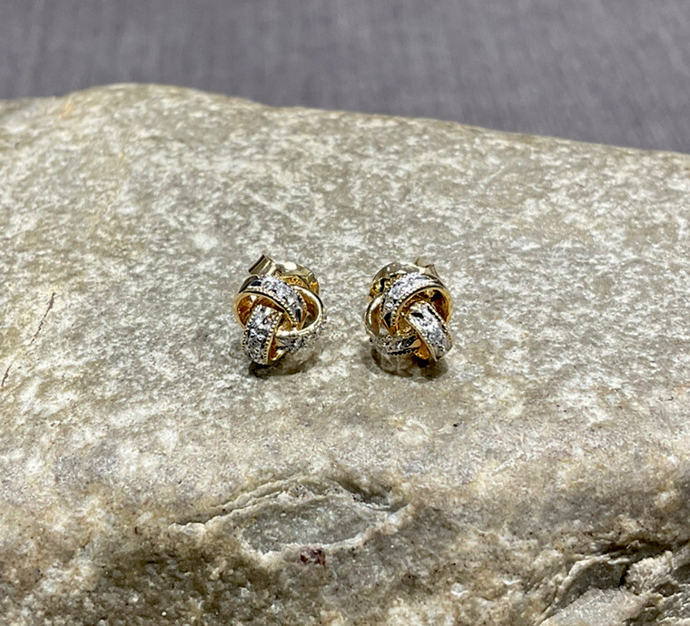 Vintage 14K Yellow Gold & Diamond Ladies Knot Twist Earrings | eBay