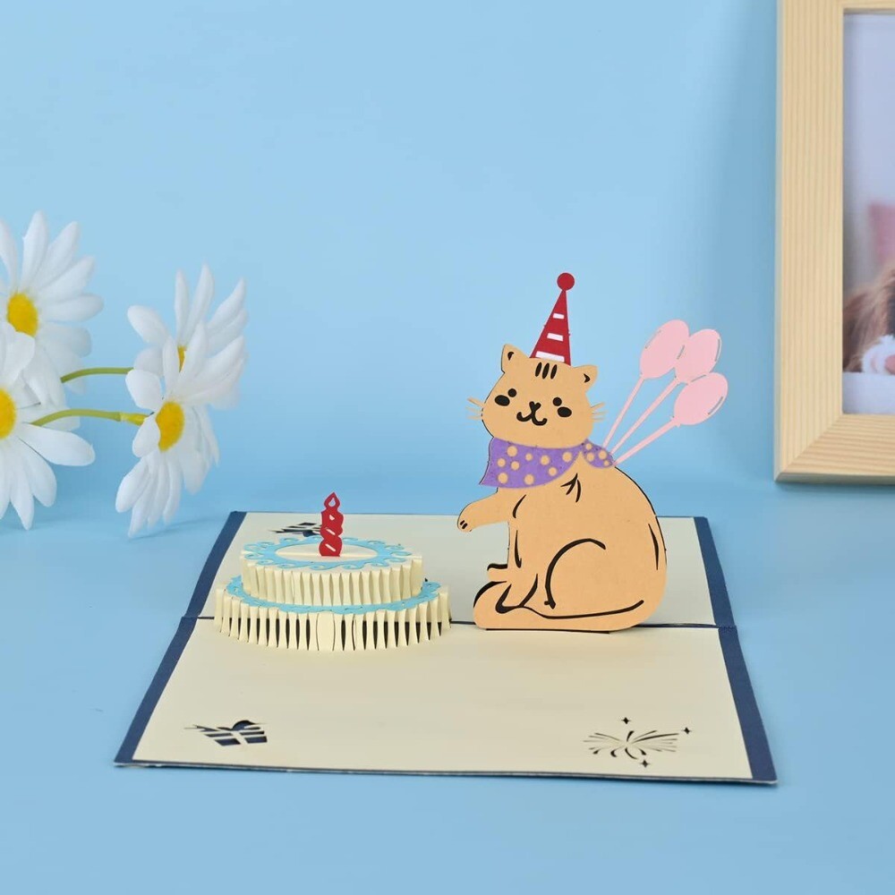 3D Post Card Cat Design Birthday Card Folding Message Card Party ...