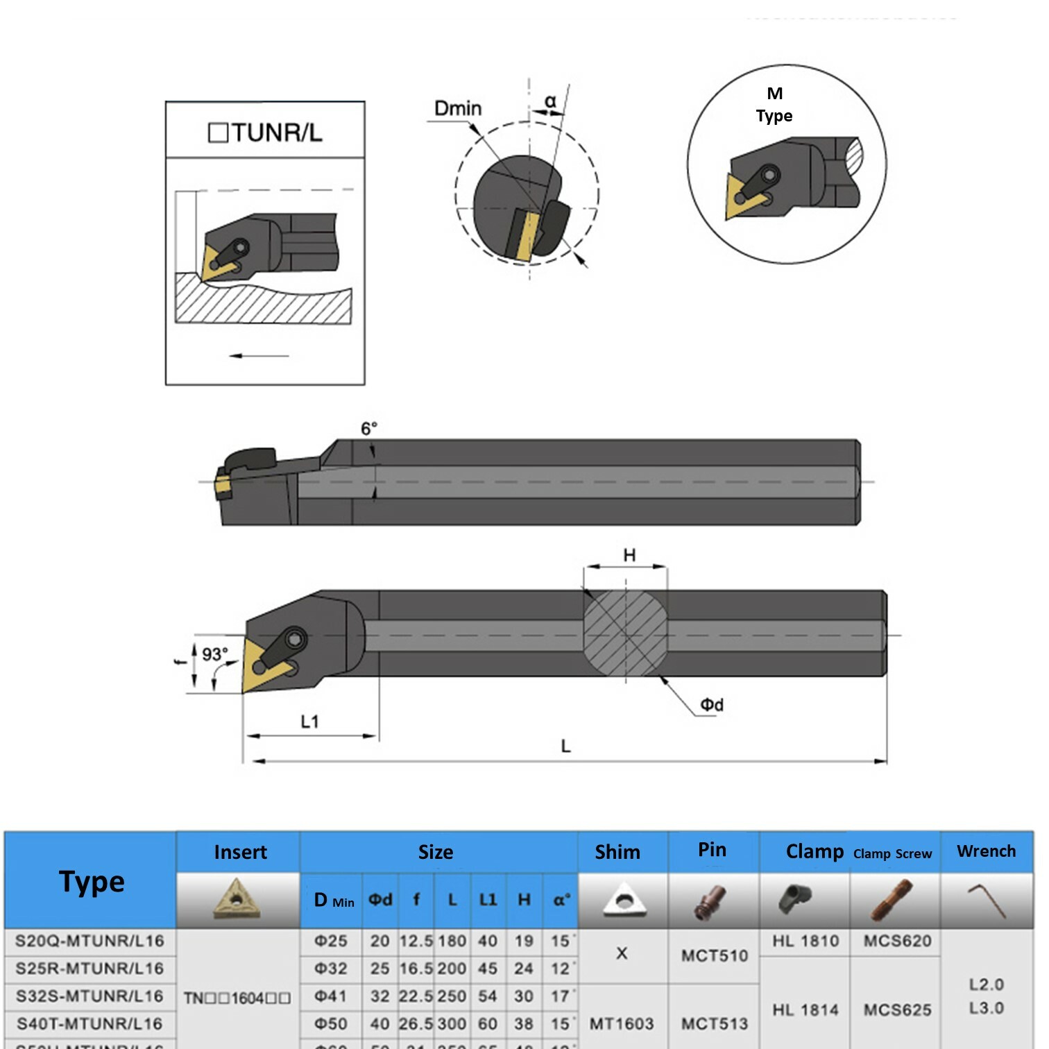 93° S20R S25S S32T S40T MTUNR 16 Lathe Tool Holder Boring Bar Carbide ...
