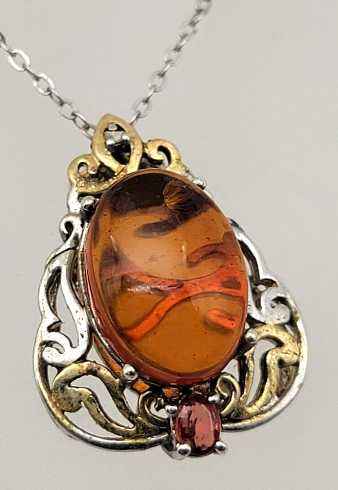 Amber Gemstone Pendant Necklace STS 925 Sterling Chuck Clemency Italy ...