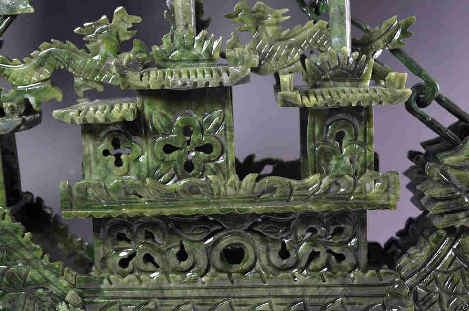Large Chinese Hand Carved 100% Natural Jade Dragon Incense statue ...