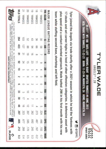 2022 Topps Update #US232 Tyler Wade Los Angeles Angels Baseball Card ...