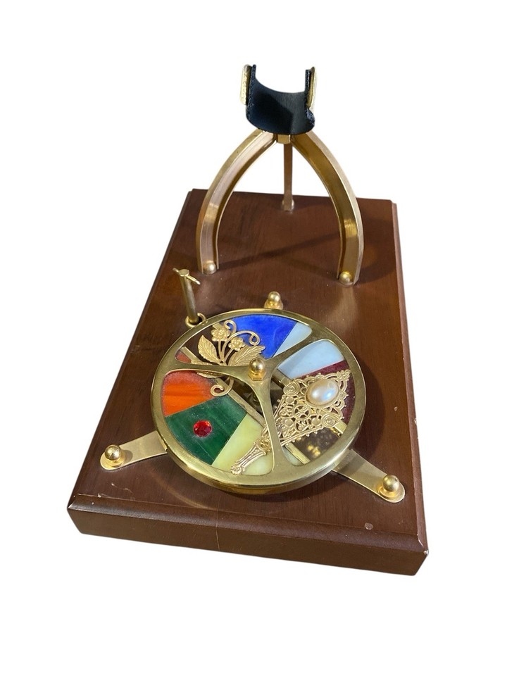 Vintage Lefton Kaleidoscope Wind Up Wood Stained Glass Music Box Stand ...