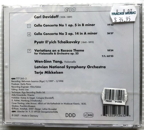 Carl Davidoff: Cello Concertos Nos. 1 & 2 by Wen-Sinn Yang (CD, 2007 ...