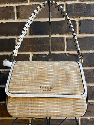 NWT $395 Kate Spade Hudson Straw Medium Convertible Shoulder Bag Cream ...