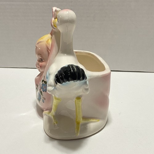 Vintage Inarco Japan Stork & Baby Girl Ceramic Nursery Planter E-6389 Pink | eBay