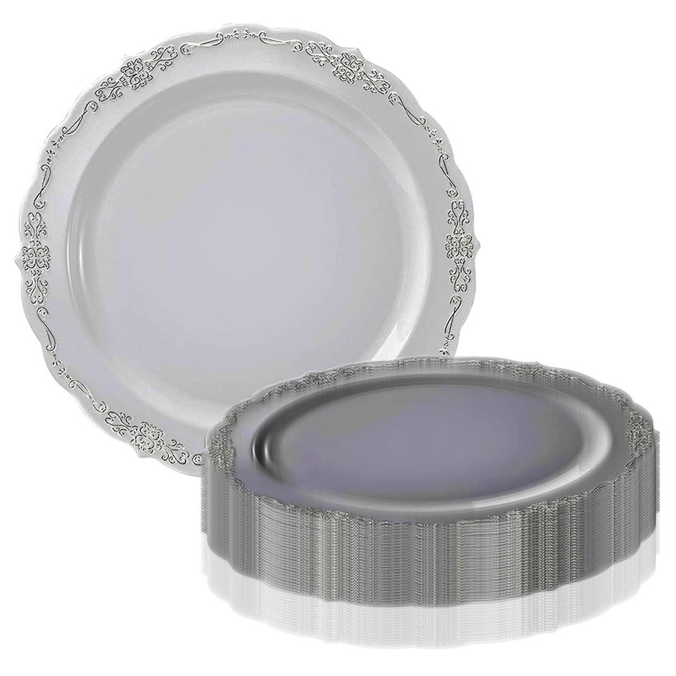 Elegant Vintage Disposable Plastic Plates Wedding Party Value Sets 120 ...
