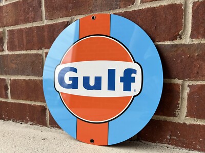 Gulf racing advertising sign oil gas porsche ford Gt40 Round Metal | eBay