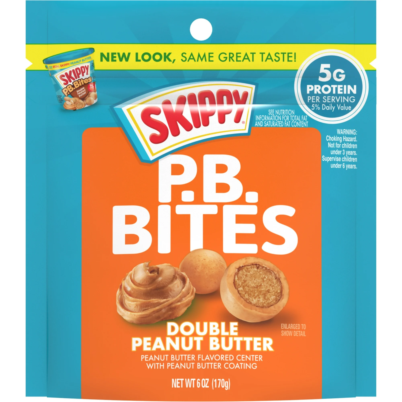 SKIPPY PB Bites Double Peanut Butter Snack, 6 oz Resealable Plastic ...