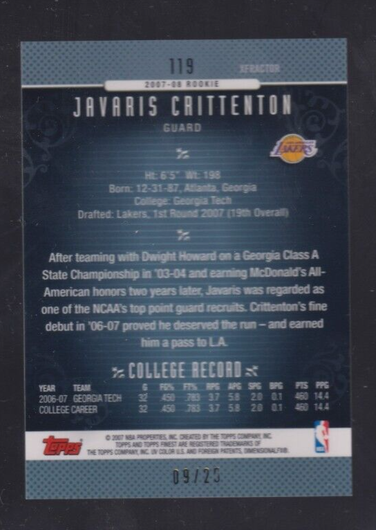 2006-07 Finest X-Fractors #119 Javaris Crittenton 9/25 - Lakers - 120 ...
