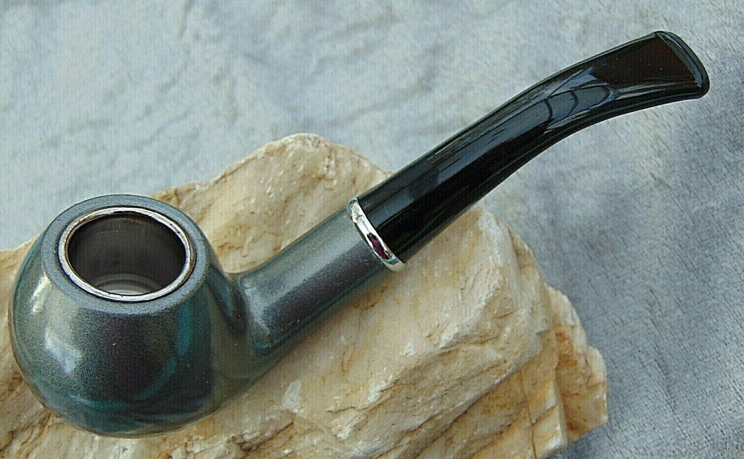 Tabakpfeife Pipe Metallic Pfeife mit Metalleinsatz klassische Form grau ...