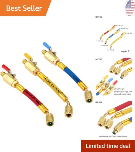 Color Coded HVAC Charging Hoses Set with Ball Valve, 7-inch - High ...