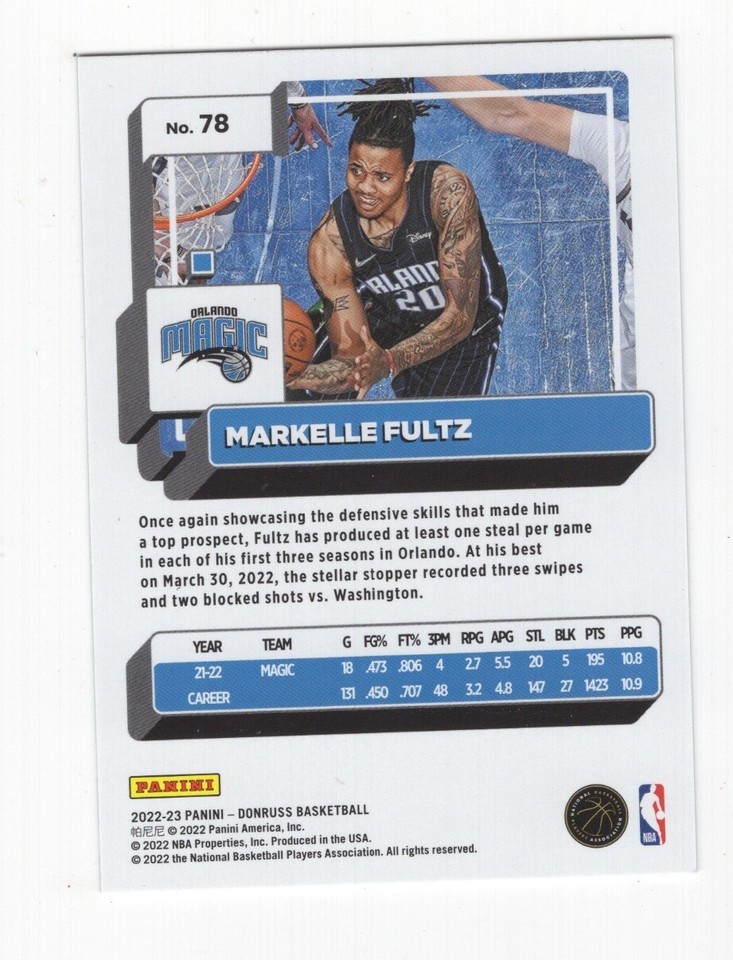 2022-23 PANINI DONRUSS BASKETBALL HOLO GREEN LASER MARKELLE FULTZ MAGIC ...