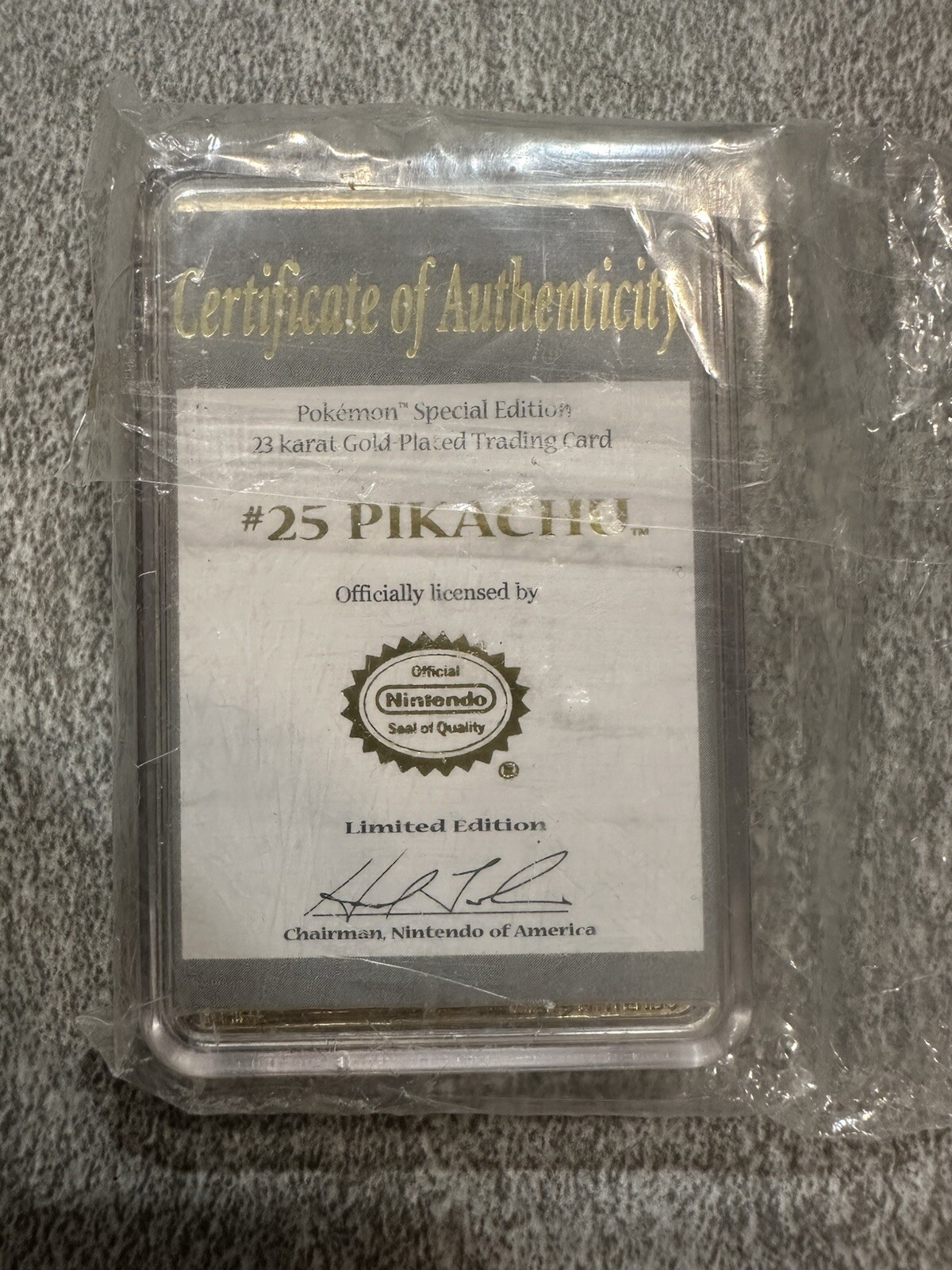 Unopened Pokémon Pikachu 23k Gold Plated Card 1999 Nintendo #25 with ...