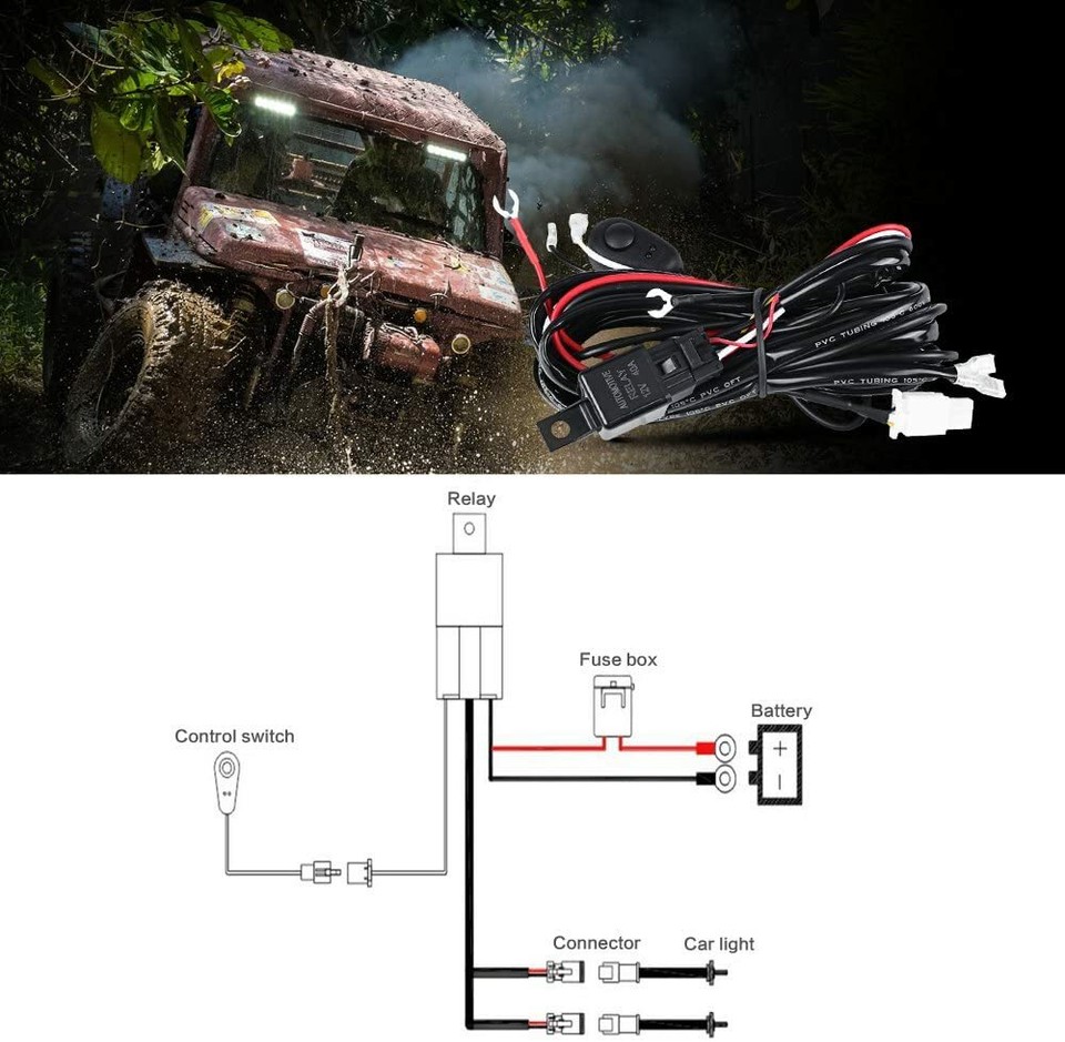 LED LIGHT BAR WIRING KIT W/FUSE RELAY ON/OFF SWITCH FOR LED OFF-ROAD ...