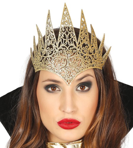 Evil Fairytale Queen Crown Halloween Fancy Dress Gold Glitter Wicked ...