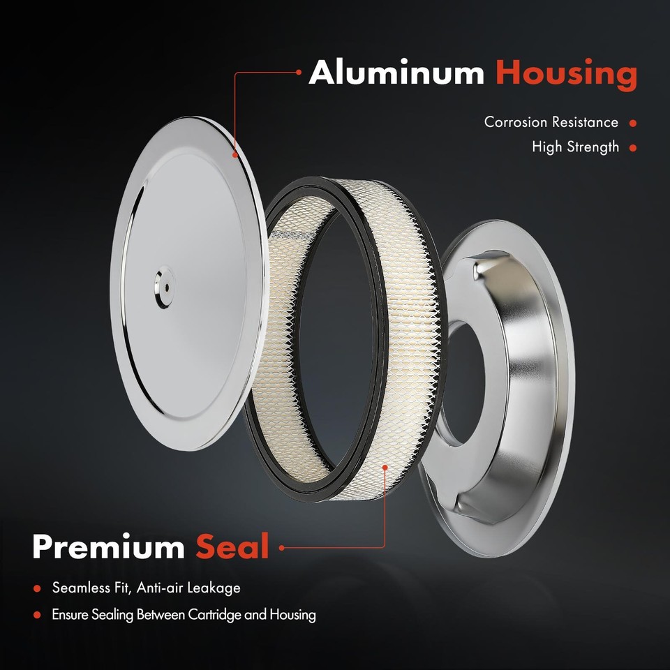 14" X 3" Round Chrome Muscle Car Air Cleaner Assembly with Recessed ...