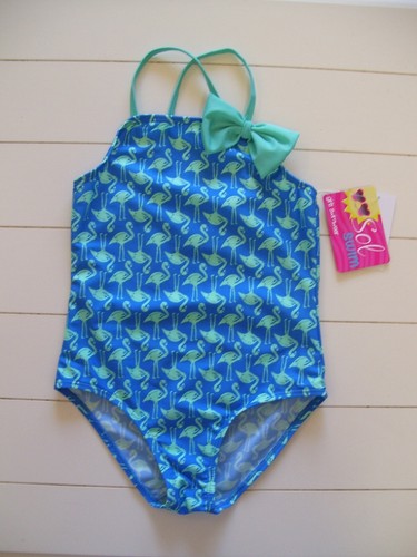 Girls Sol Swim 1 Pc Blue Green Flamingo Swimsuit Sz 6 841574173734| eBay