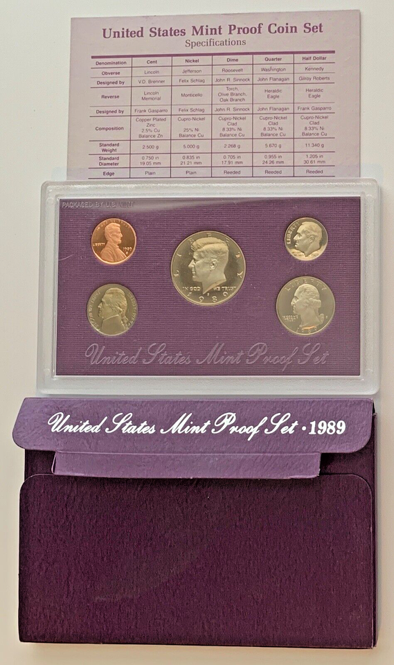 1989 S PROOF Set - Original Box with COA - US Mint - 5 Coin Set ...