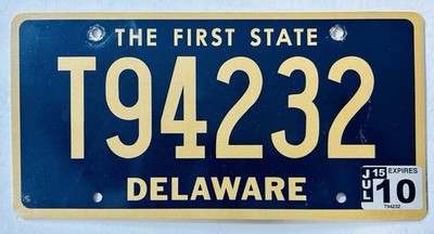 Very Nice Delaware License Plate 2010 T 94232 Blue Gold | eBay