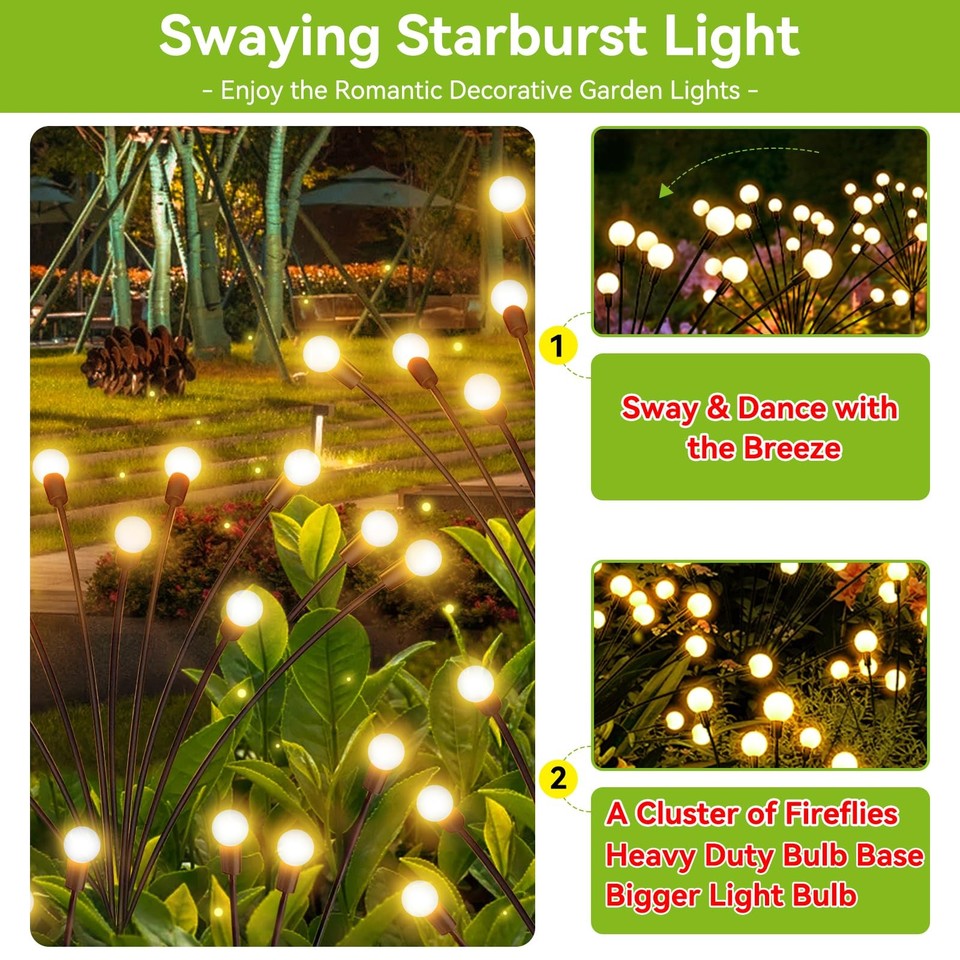 Solar Garden Lights Outdoor Waterproof, 2 Pack 16 LED Swaying Light ...