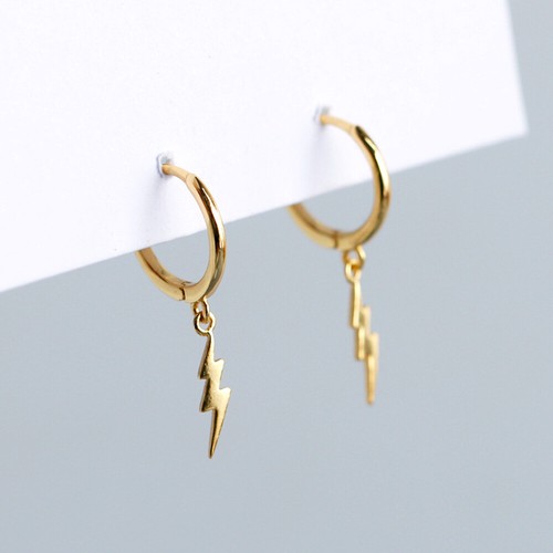 925 Sterling Silver Lightning Dangle Drop Huggie Hoop Earrings | eBay