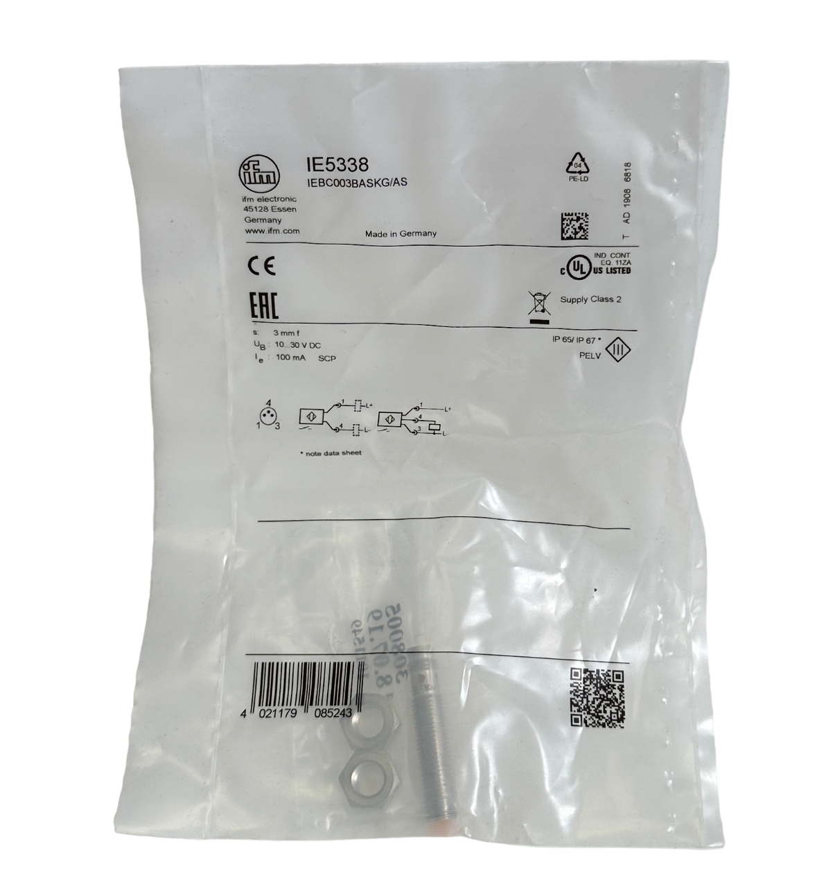 NEW IFM EFECTOR IEBC003BASKG/AS / IE5338 INDUCTIVE SENSOR 3mm 10-30VDC ...