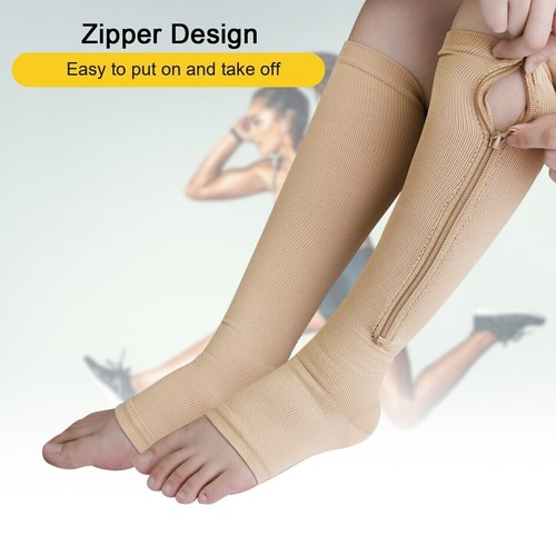 New COPPER Socks Compression X Support Stockings OPEN TOE Knee High Leg ...