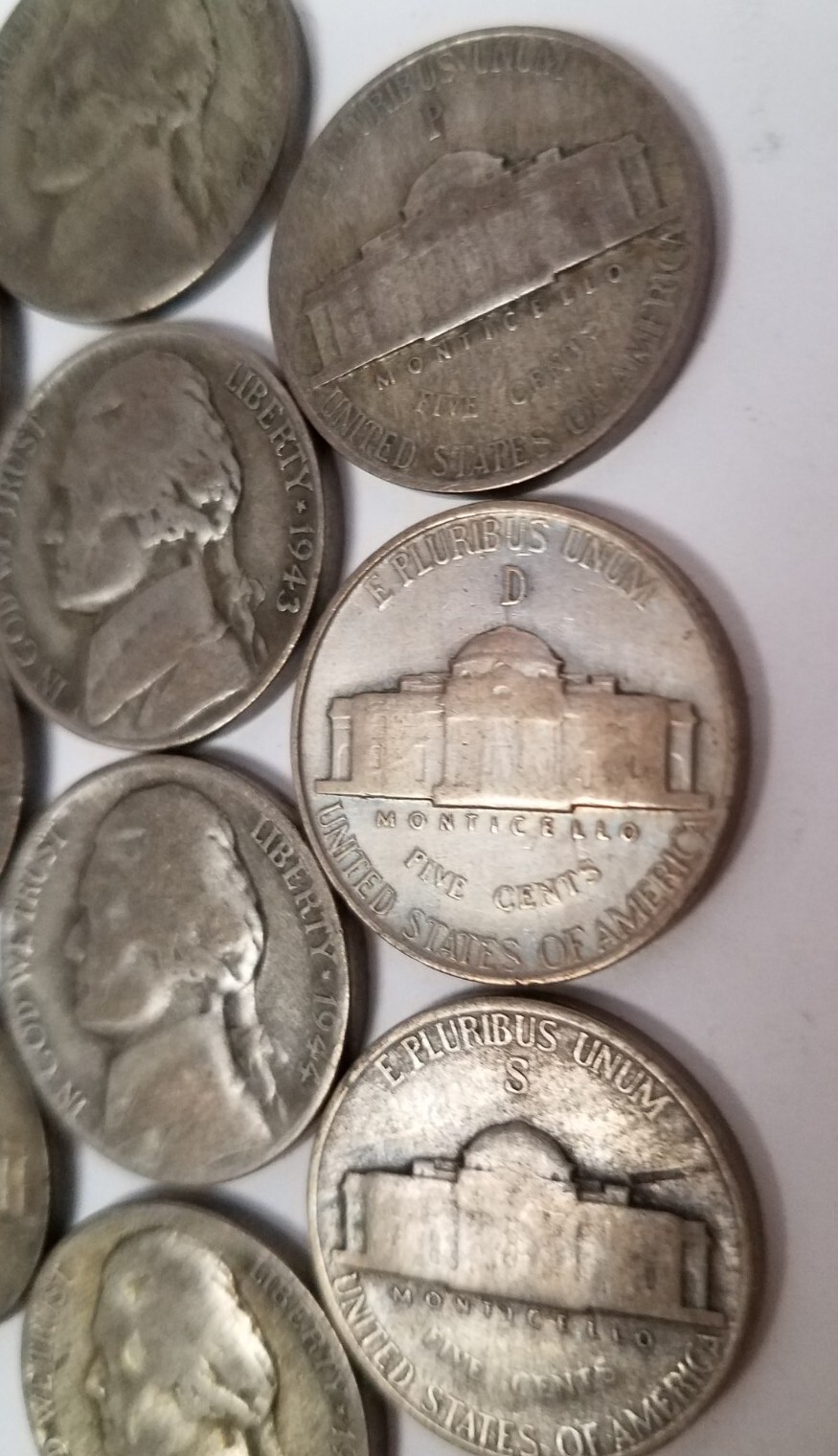 192a4245M8408 WW2 SILVER LOT of 8 JEFFERSON WAR NICKELS 5 CENT 1942-45 ...