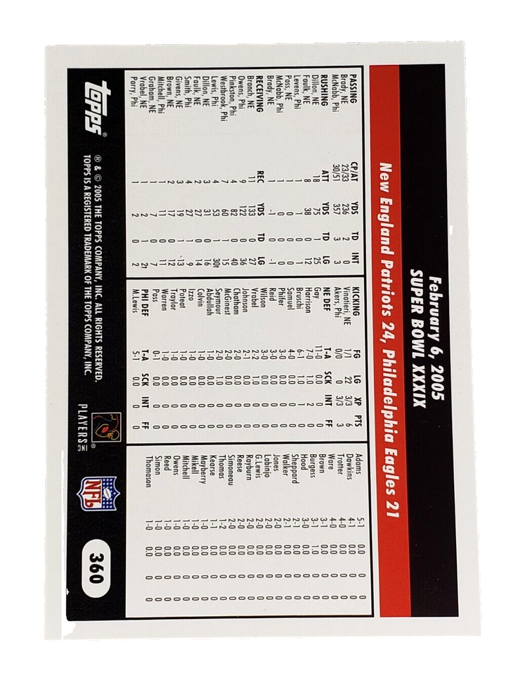 2005 Topps Football Tom Brady #360 Postseason Highlights New England ...