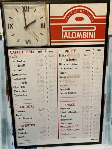 Prezziario Listino prezzi Bar Pubblicitario Caffè Palombini Orologio ...
