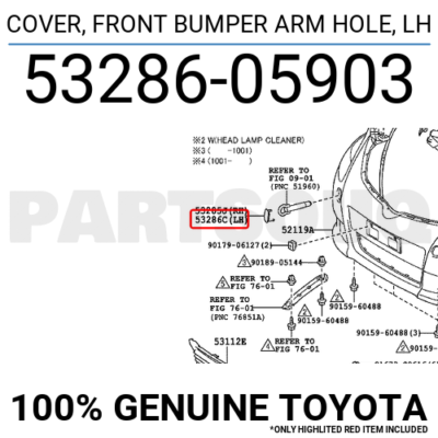 5328605903 Genuine Toyota COVER, FRONT BUMPER ARM HOLE, LH 53286-05903 ...