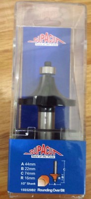 Supacut 44mm 1/2" Shank 22mm x 44mm Rounding Over Bit Corner Router Bit ...