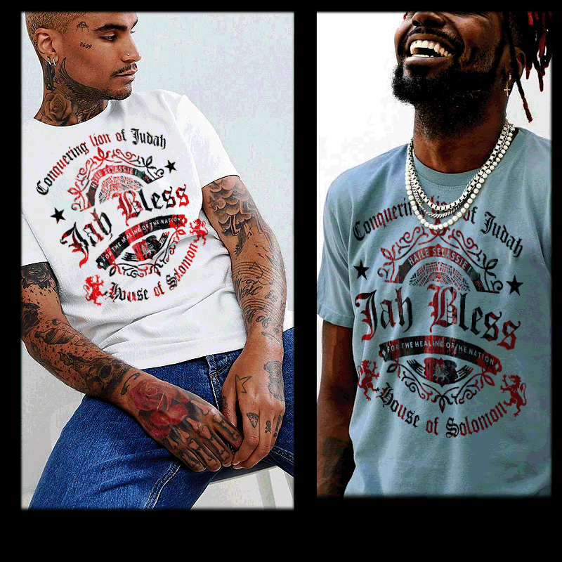 Reggae t-shirt Haile Selassie Jah Bless Rastafari Rastaman lion ...