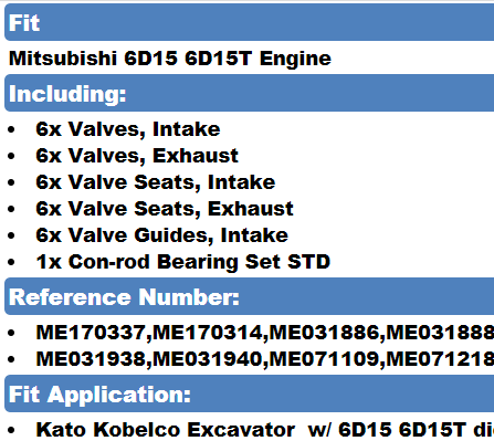 Valve Kit for Mitsubishi 6D15 6D15T Engine Kato Kobelco Excavator Crane ...
