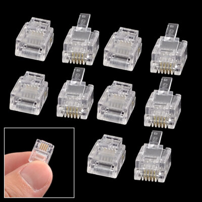 10 Pcs 6 Position 4 Pins RJ11 Modular Phone Cable Connectors Clear ...
