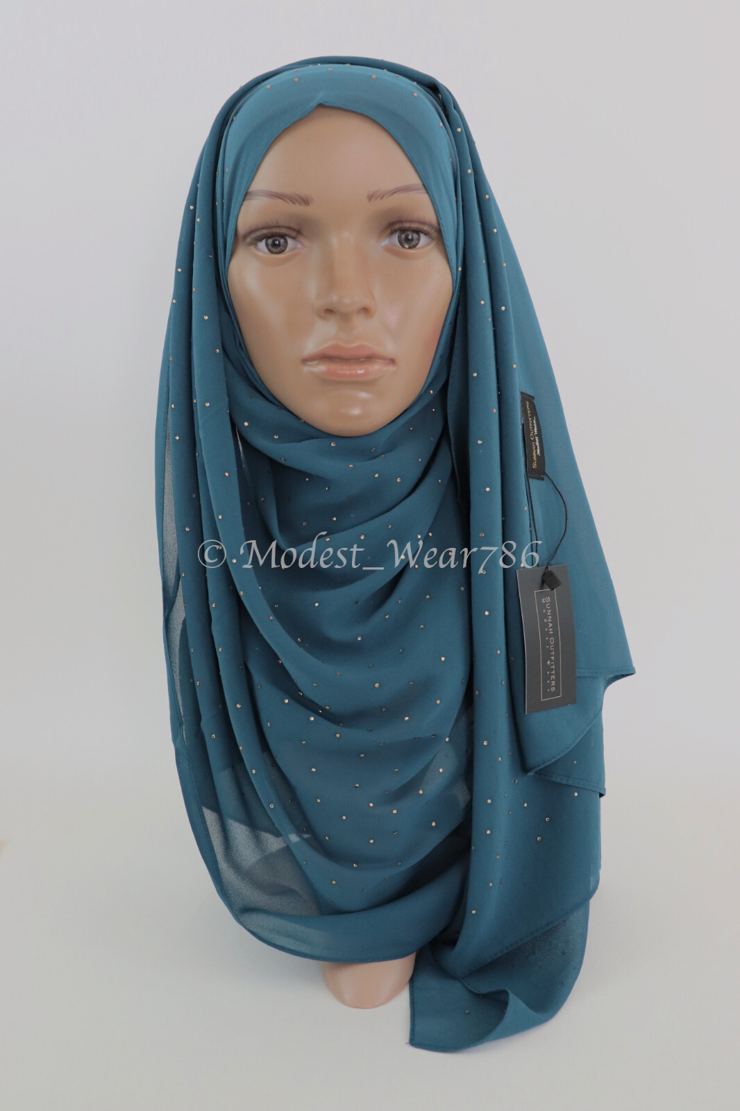 Chiffon Hijab with Gold Rhinestone Shayla Shawl Scarf Muslim Headcover ...
