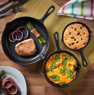 3 piece Cast Iron Fry Pan Set Skillets Cook Stove Top Oven Kitchen ...
