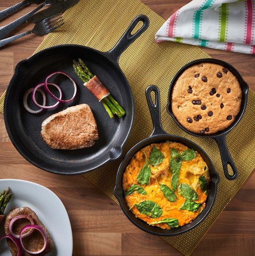 3 piece Cast Iron Fry Pan Set Skillets Cook Stove Top Oven Kitchen ...