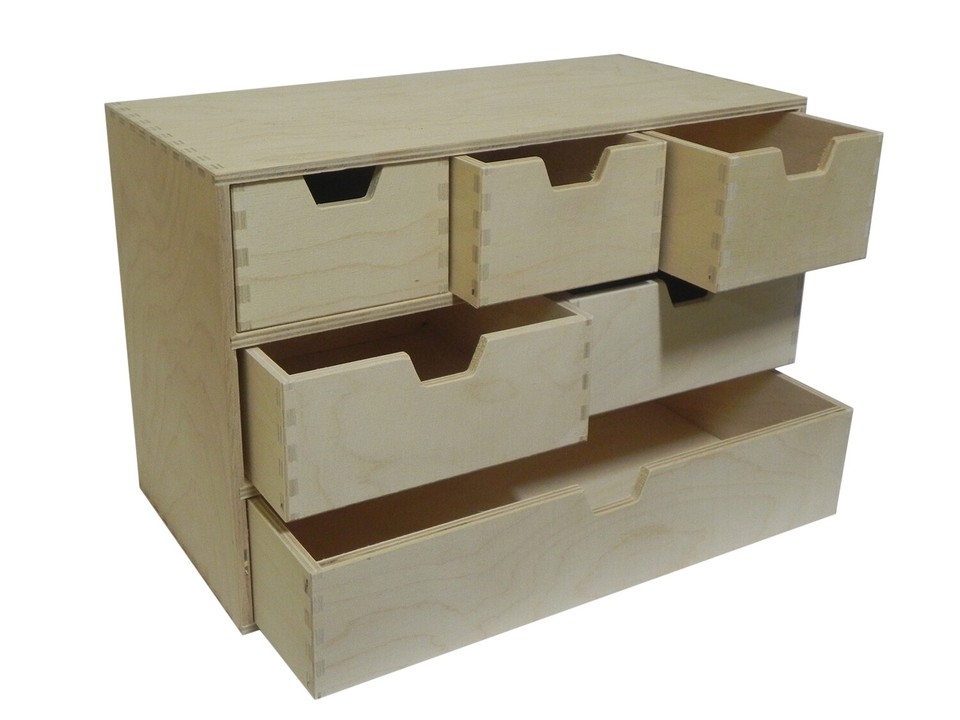 Wooden Drawer - Box Desktop Office Desk Storage Decoupage Unpainted 11 ...