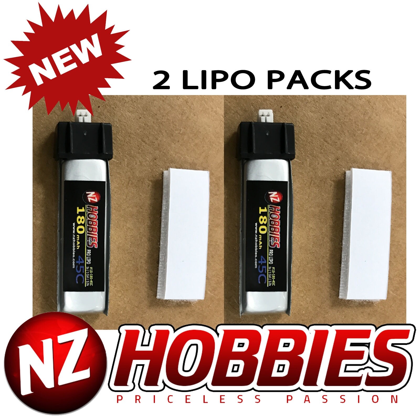 NZHOBBIES 1S 3.7V 180Mah 45C Lipo Battery (2) : HobbyZone Duet # NZ0126 ...