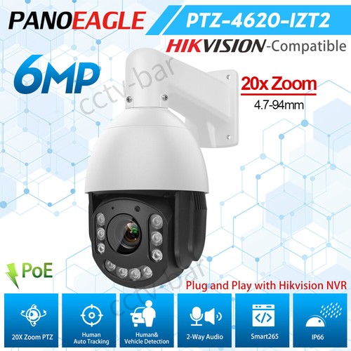 Hikvision Compatible 20xZoom 6MP PTZ Camera Dome 2-Way Audio Human Auto ...