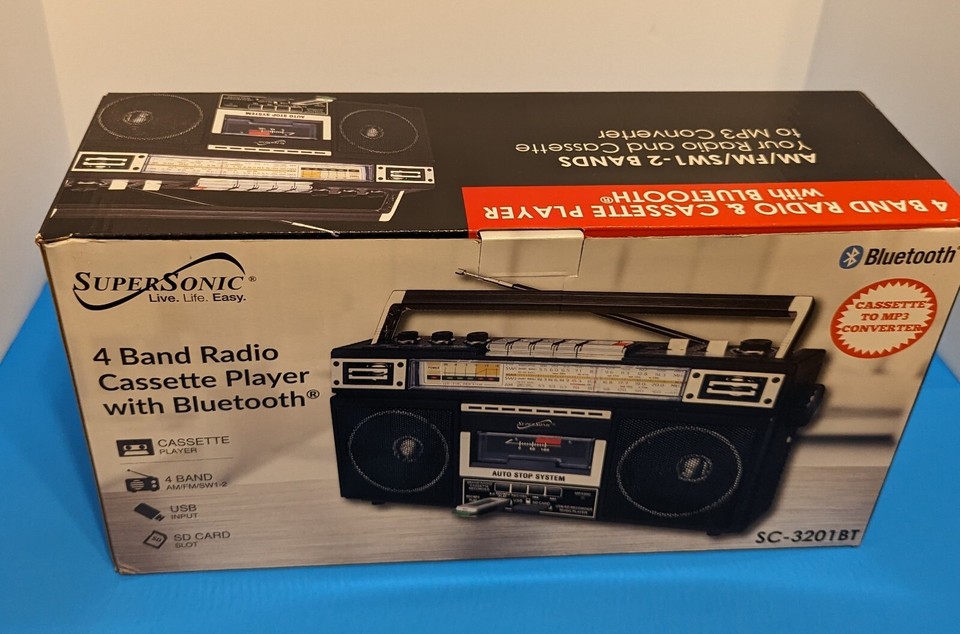 Supersonic SC-3201BT-BK Retro 4-Band Radio and Cassette Player with ...